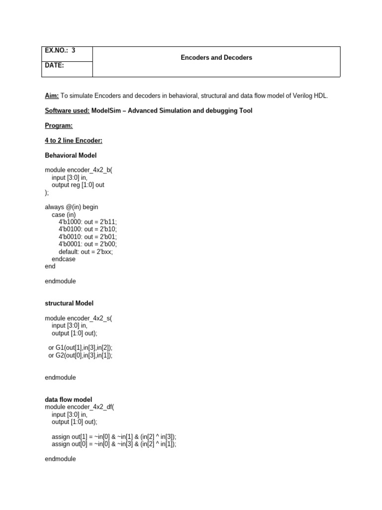 Exp 3. Encoders & Decoders | PDF | Hardware Description Language ...