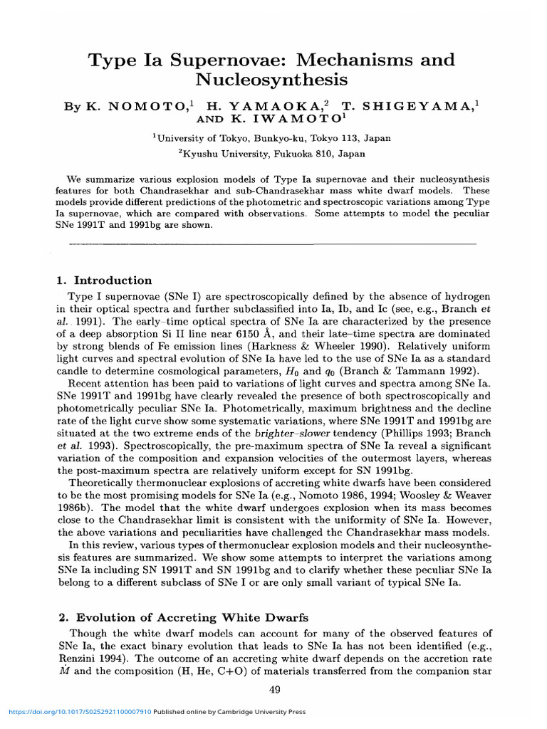 Type La Supernovae Mechanisms and Nucleosynthesis | PDF | Supernova | Physical Sciences