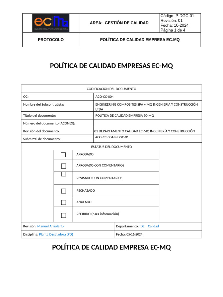 P DGC 05 Control Rdi | PDF | Calidad (comercial) | Business