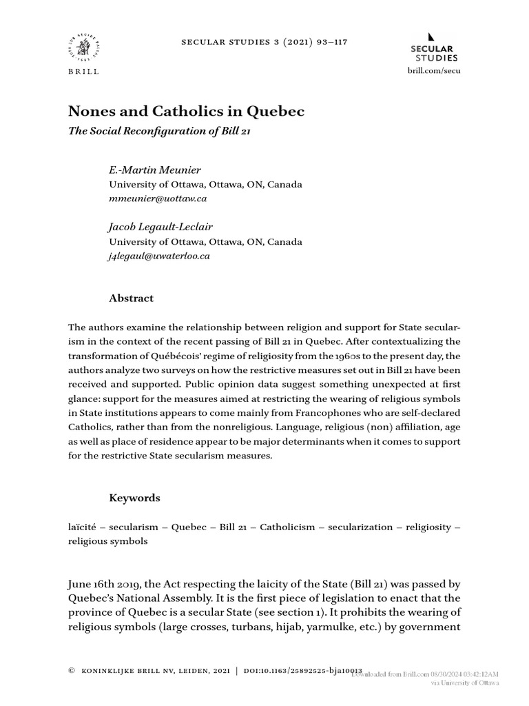 E.-Martin Meunier and Jacob Legault-Leclari - Nones and Catholics in Quebec-The Social ...
