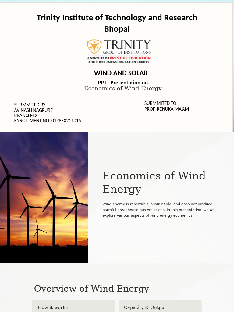 Economics of Wind Energy PPT | PDF | Wind Power | Wind Turbine