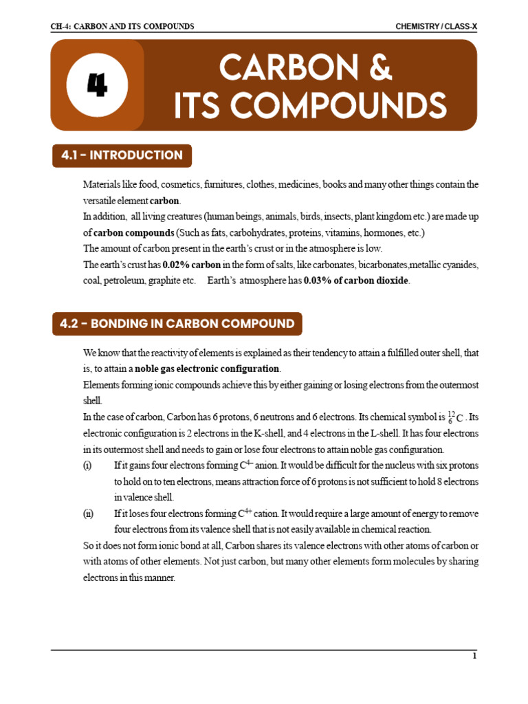 10th - Chemistry - Carbon and Its Compounds | PDF | Chemical Bond | Alkene
