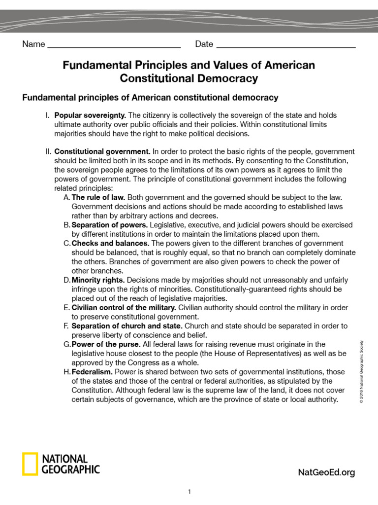 Fundamental Principles and Values American Conl Democracy | PDF | Constitution | Separation Of ...