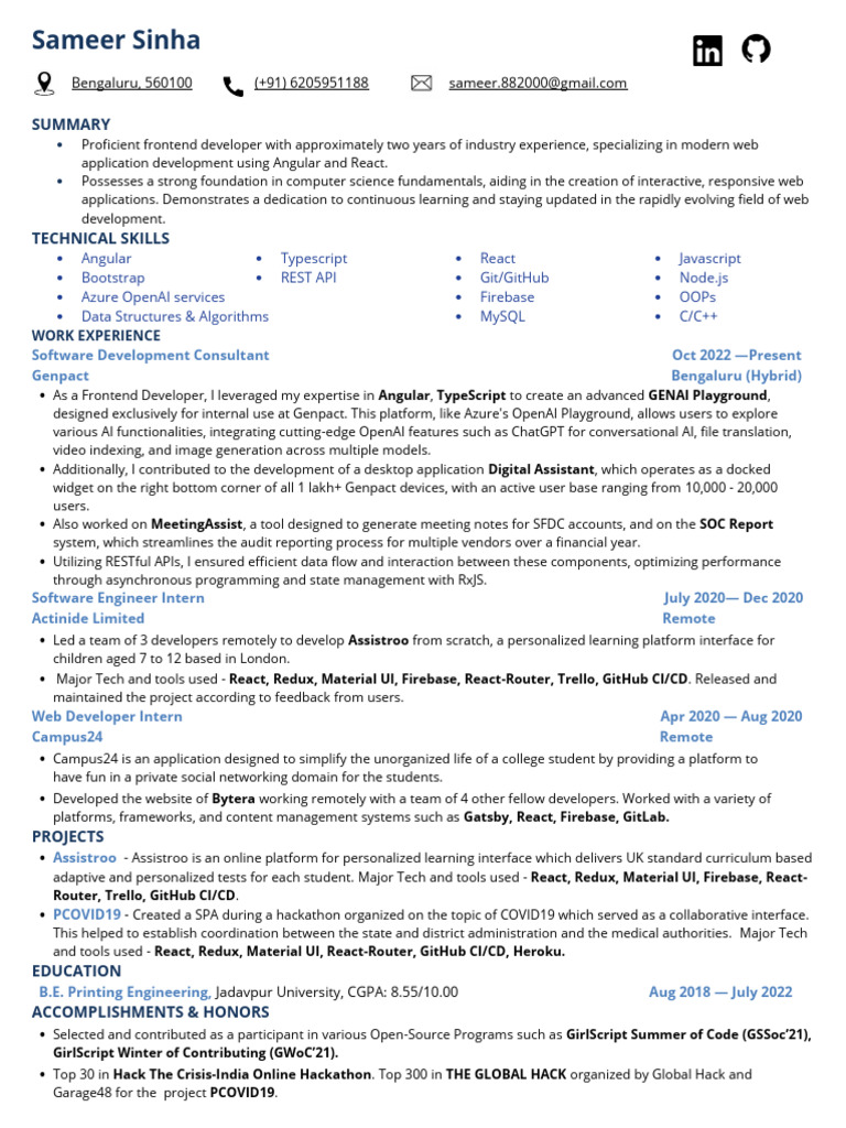 Sameer Sinha | PDF | User Interface | Software Development