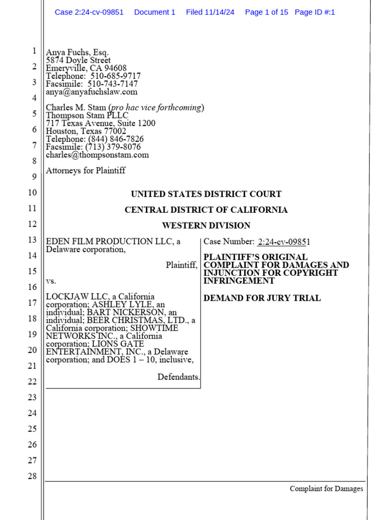 Eden v. Showtime | PDF | Substantial Similarity | Injunction