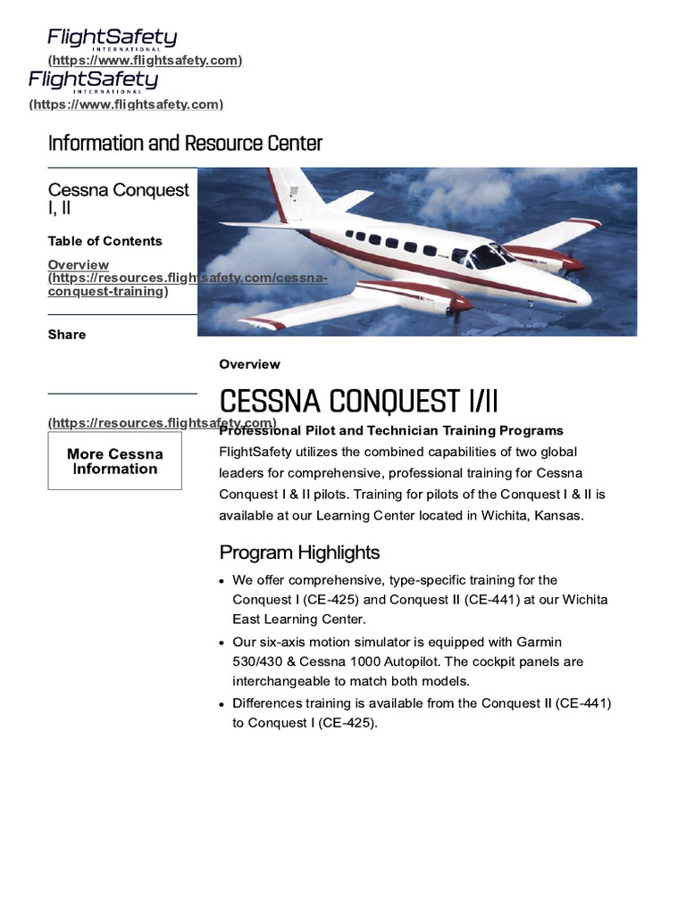 Cessna Conquest I, II Training For Pilots by FlightSafety | PDF ...