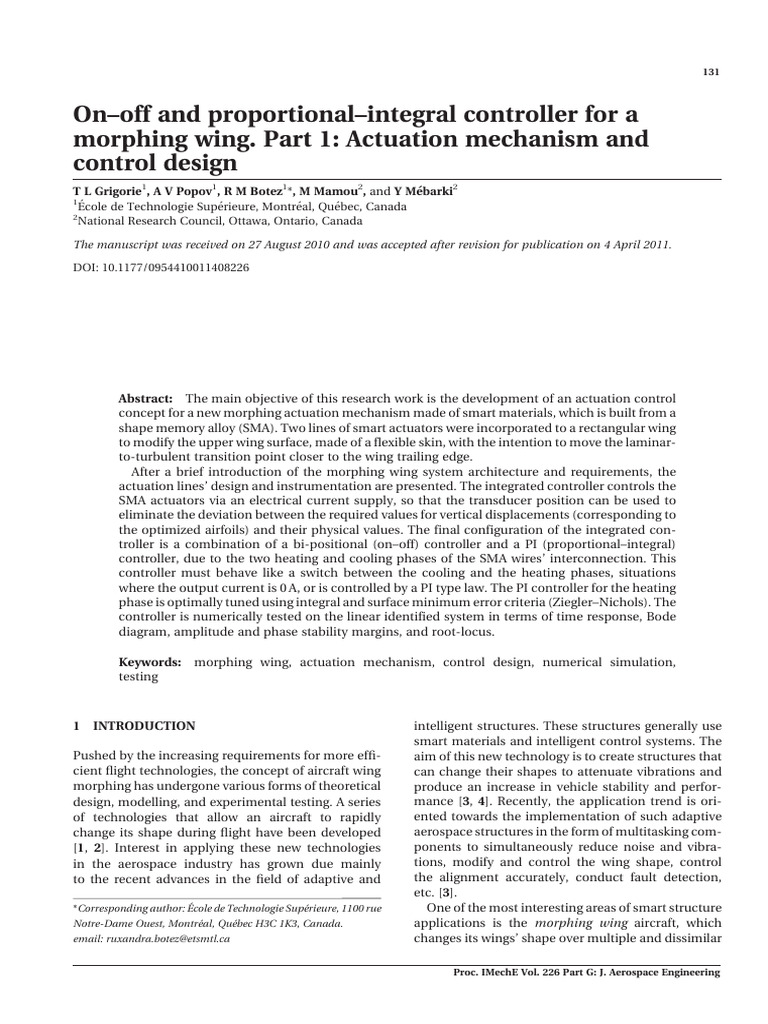 On-Off and Proportional-Integral Controller For A Morphing Wing. Part 1 ...