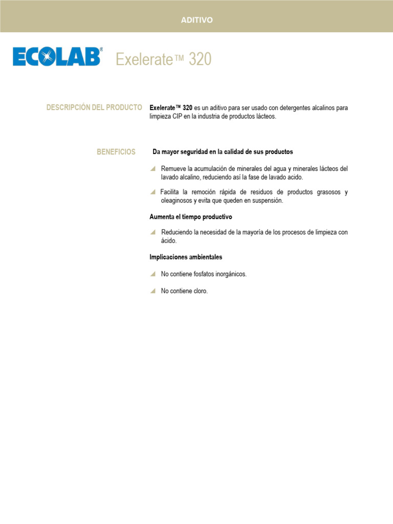 Exelerate 320 FT Col | PDF | Detergente | Agua