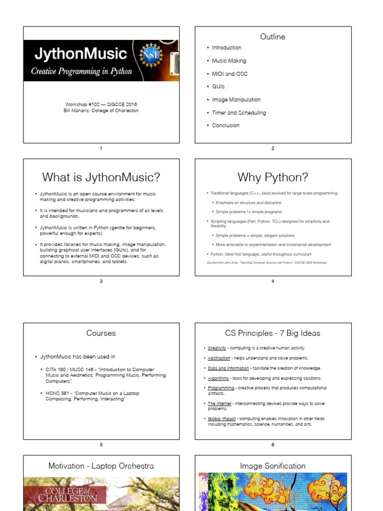 SIGCSE2016 JythonMusicWorkshopSlides Handout | PDF | Graphical User Interfaces | Icon (Computing)
