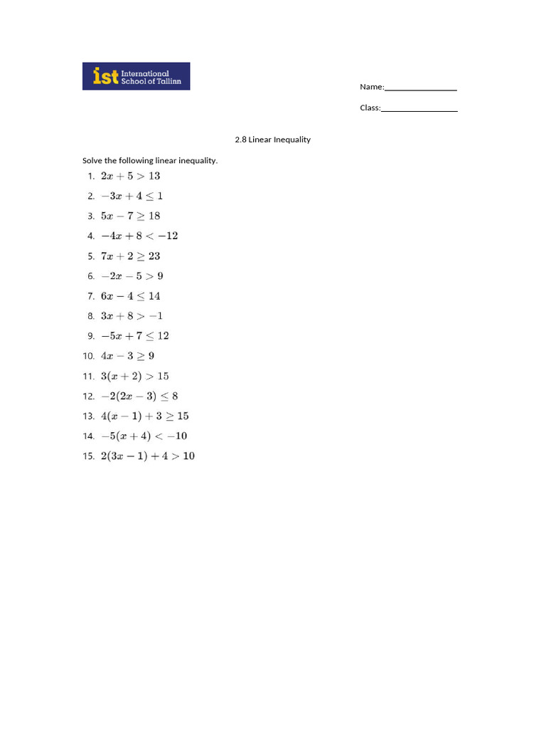 2.8 Linear Inequality | PDF 2.8 Linear Inequality | PDF
