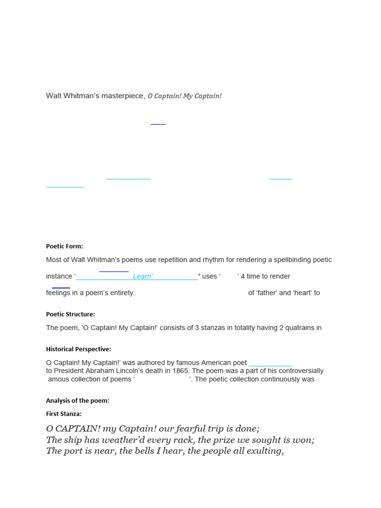 O Captain My Captain | PDF | Poetry