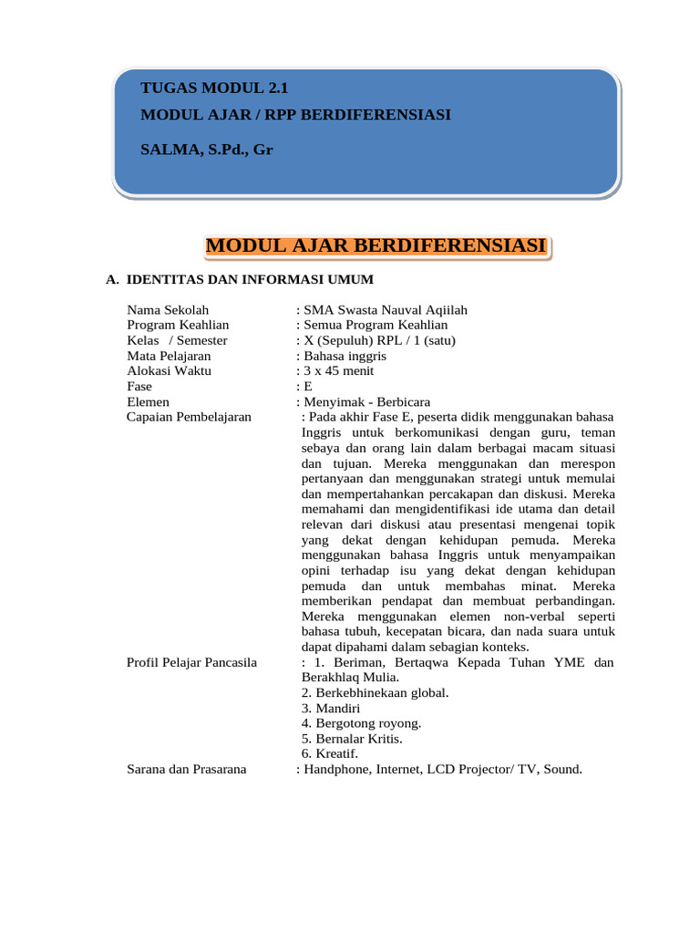Modul Ajar Berdiferensiasi | PDF