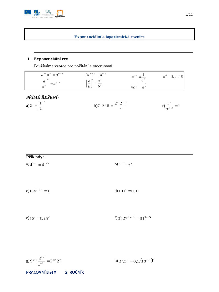 Exponenciální A Logaritmické Rovnice | PDF