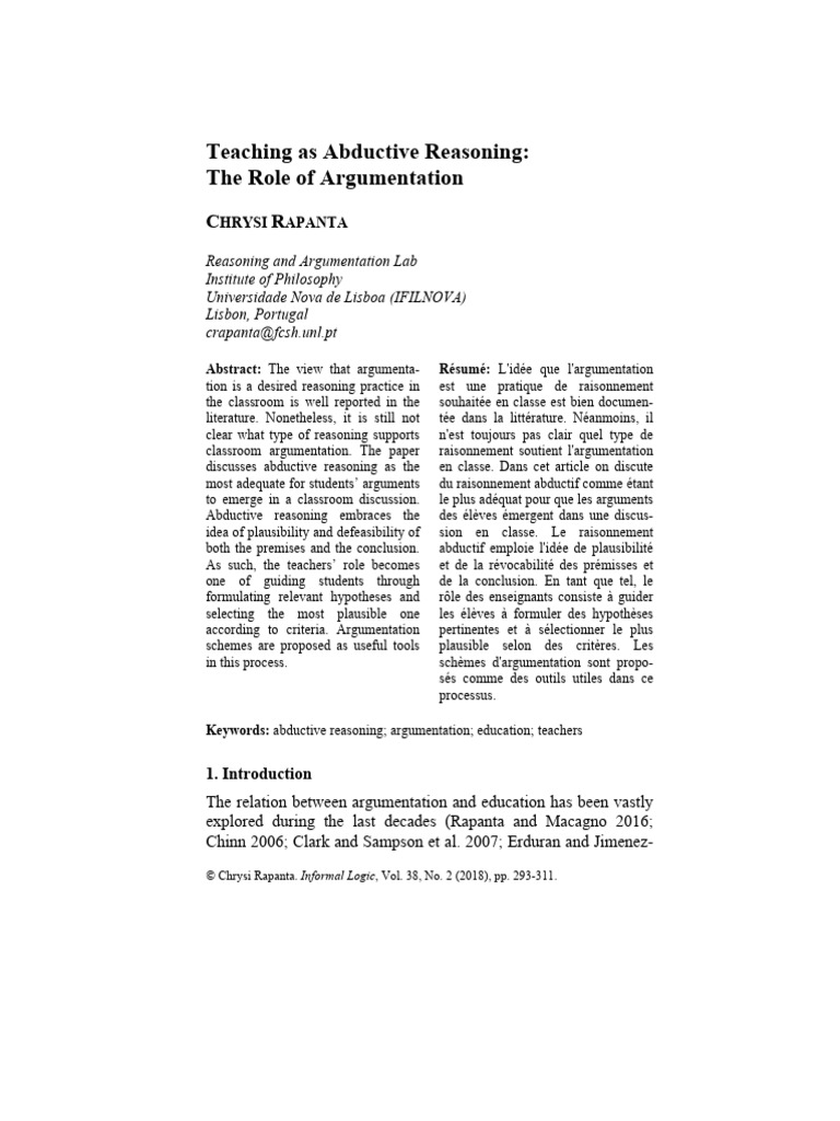 Teaching As Abductive Reasoning | PDF | Inductive Reasoning | Deductive ...