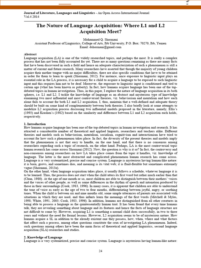 The Nature of Language Acquisition: Where L1 and L2 Acquisition Meet? | PDF | Second Language ...