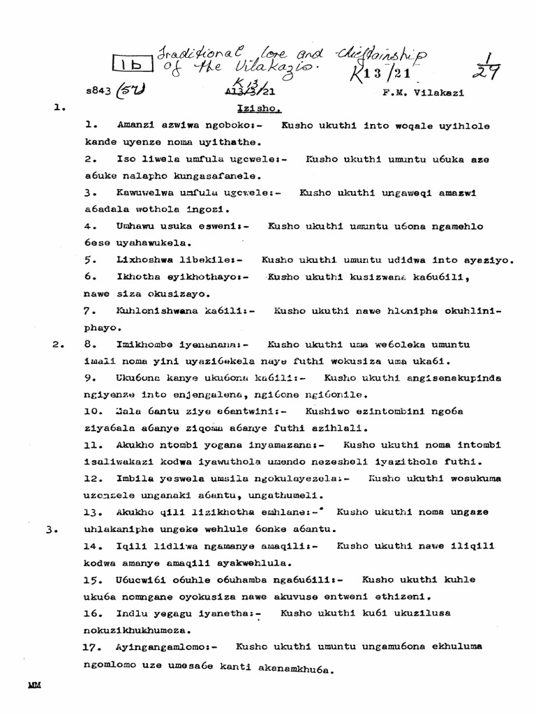 Vilakazi 843 Traditional Lore Chieftainship Transcript Zu | PDF