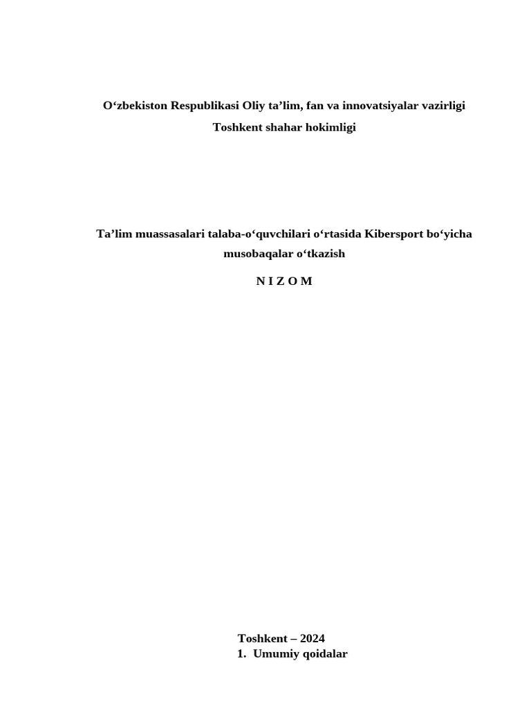 Kibersport Nizom | PDF