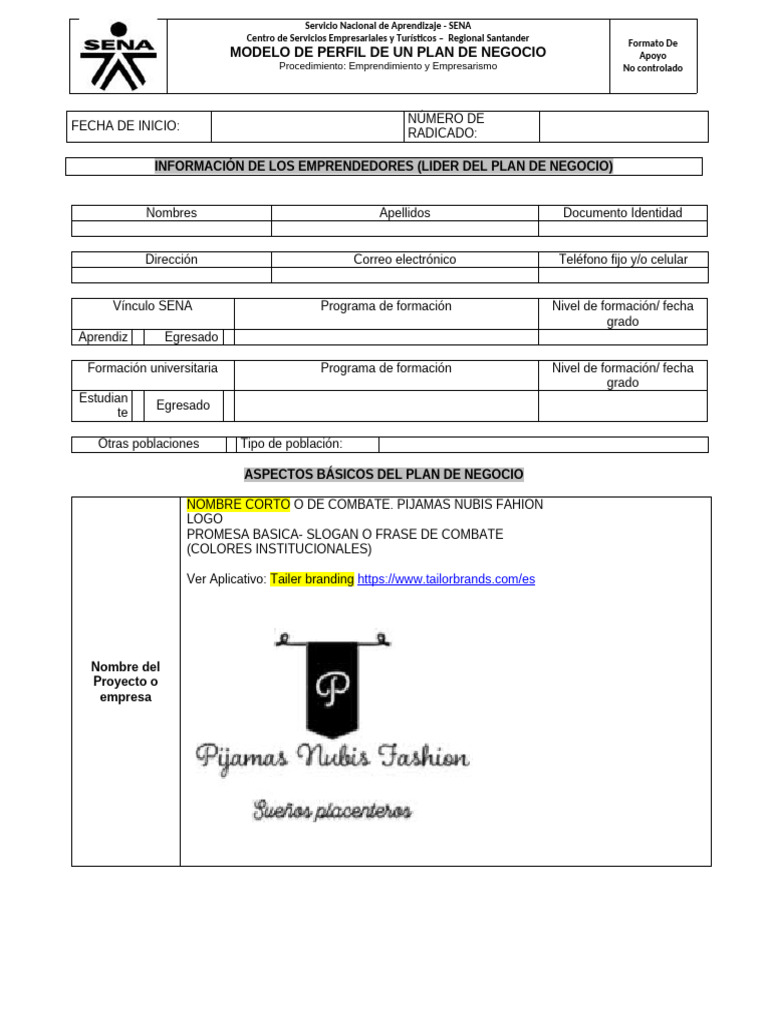 Tips Plan de Negocios-Proyectos Productivos Abr 2024 Perfil Word 2022 | PDF | Iniciativa ...