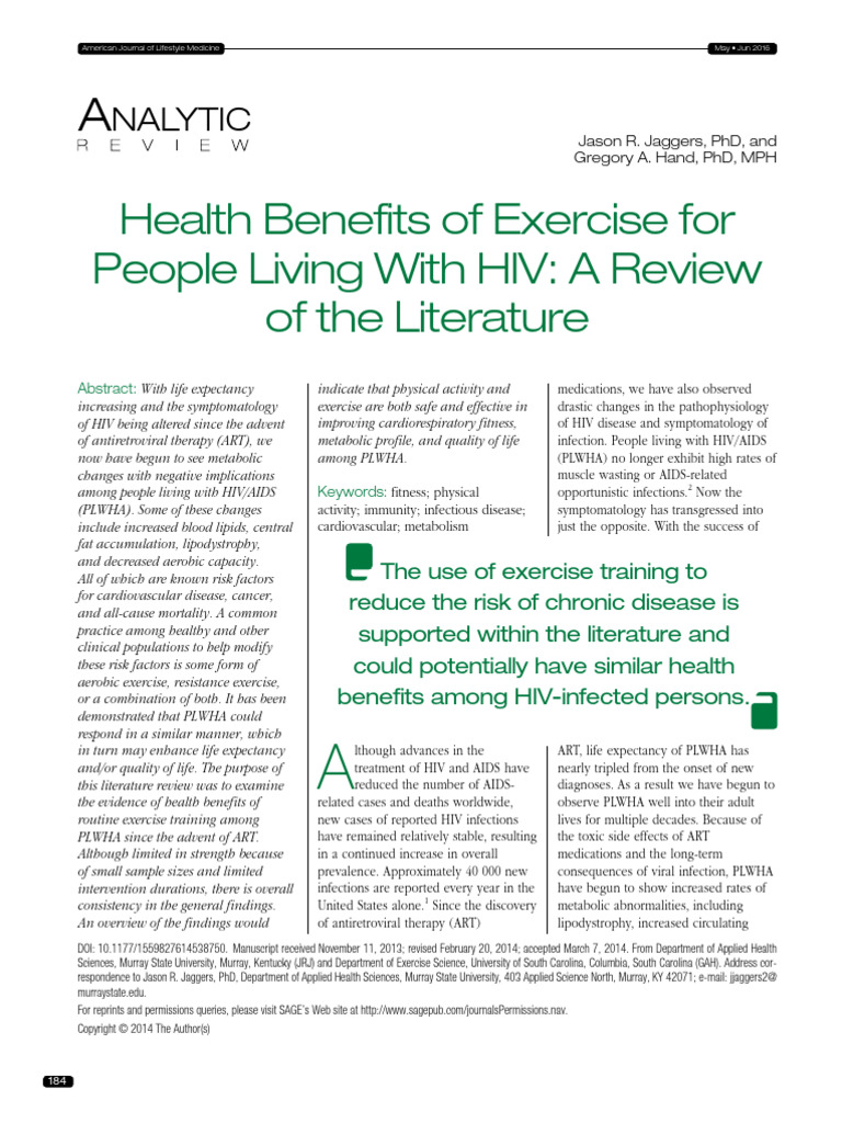 Health Benefits of Excercise For People Living With HIV, A Review | PDF ...