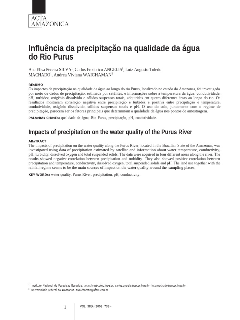Influência Da Precipitação Na Qualidade Da Água Do Rio Purus | PDF ...