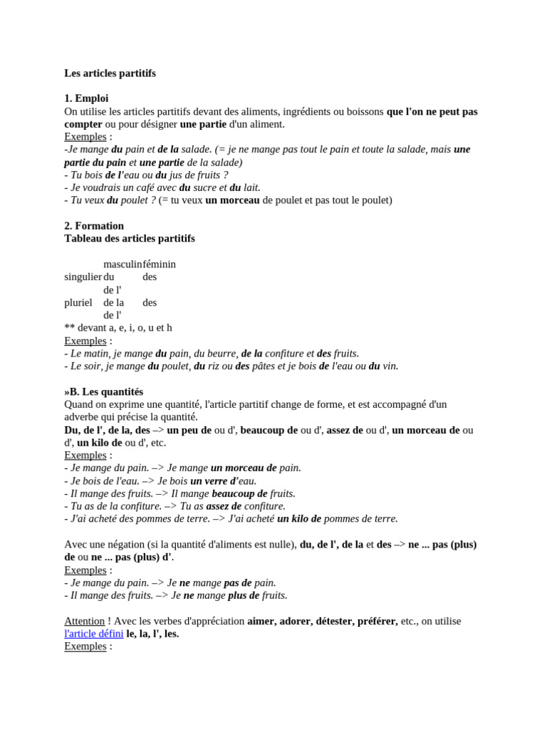 Articles Partitifs en Français | PDF
