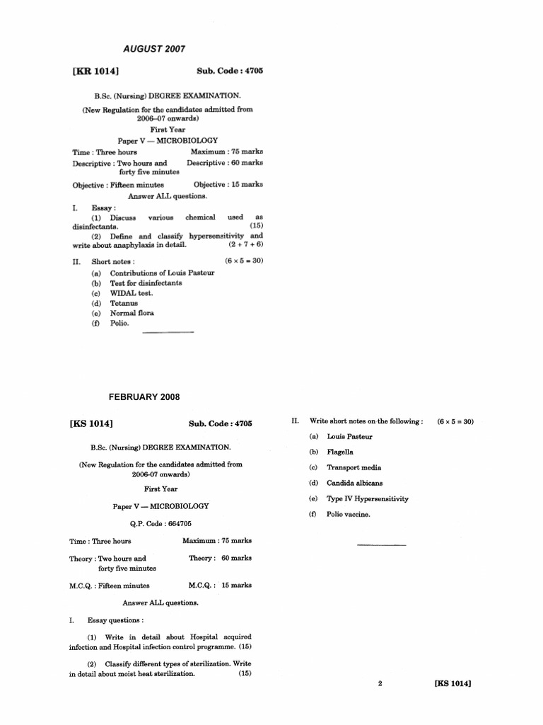 B.Sc Nursing Microbiology Exams | PDF | Infection | Bacteria