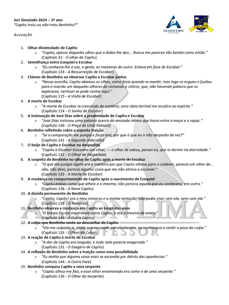 Juri Simulado 2024 - Dom Casmurro - Prof. ALison Lima | PDF | Ciúmes