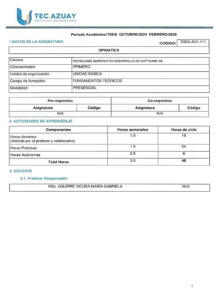 TSDS01 Silabo Ofi | PDF