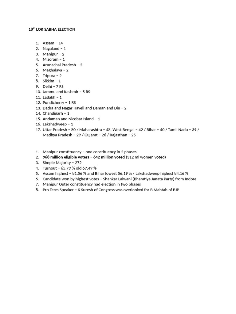 18th Lok Sabha Election Results Overview | PDF