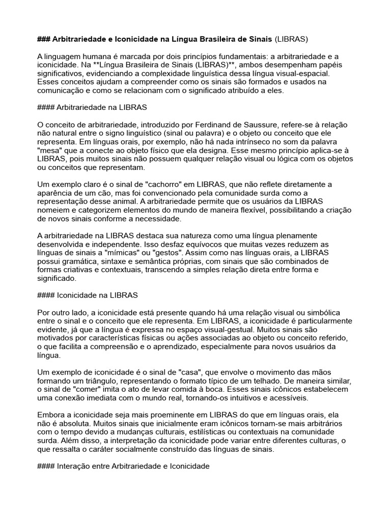 Arbitrariedade e Iconicidade Na Língua Brasileira de Sinais | PDF ...