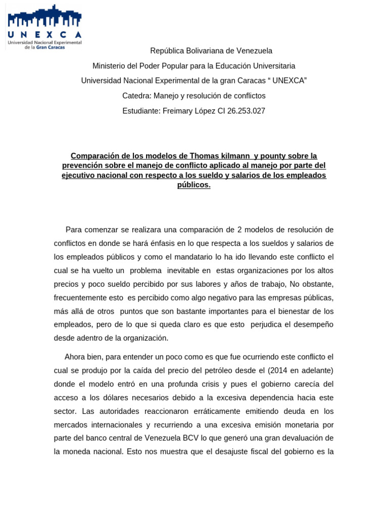 Comparación de Los Modelos de Thomas Kilman y Pounty Sobre lENSAYO DEL 29-01-2024 | PDF ...