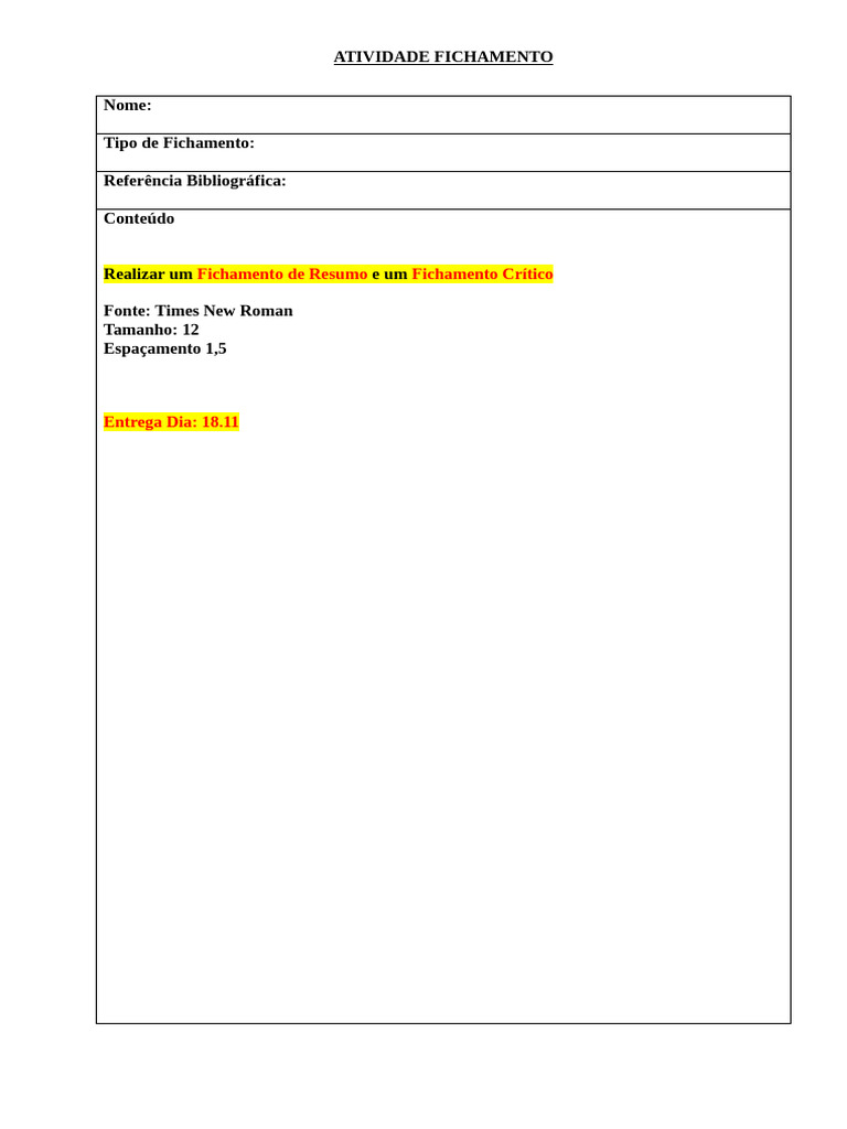 Modelo Atividade Fichamento | PDF