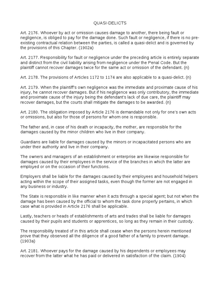 Quasi Delict | PDF | Negligence | Damages