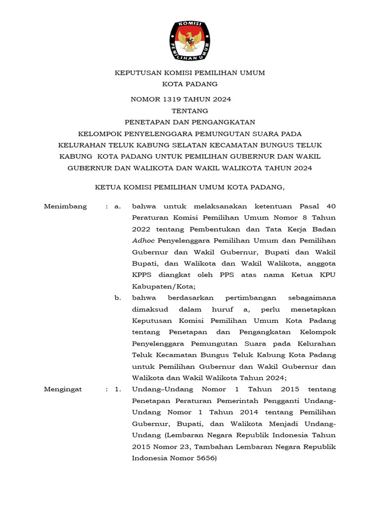 SK Pengangkatan Kpps Tks | PDF | Hukum | Griya & Taman