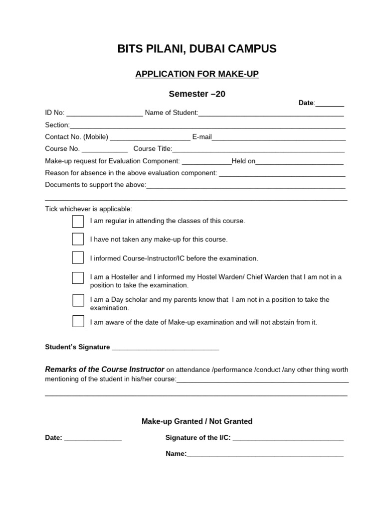 Make-Up Exam Request Form | PDF