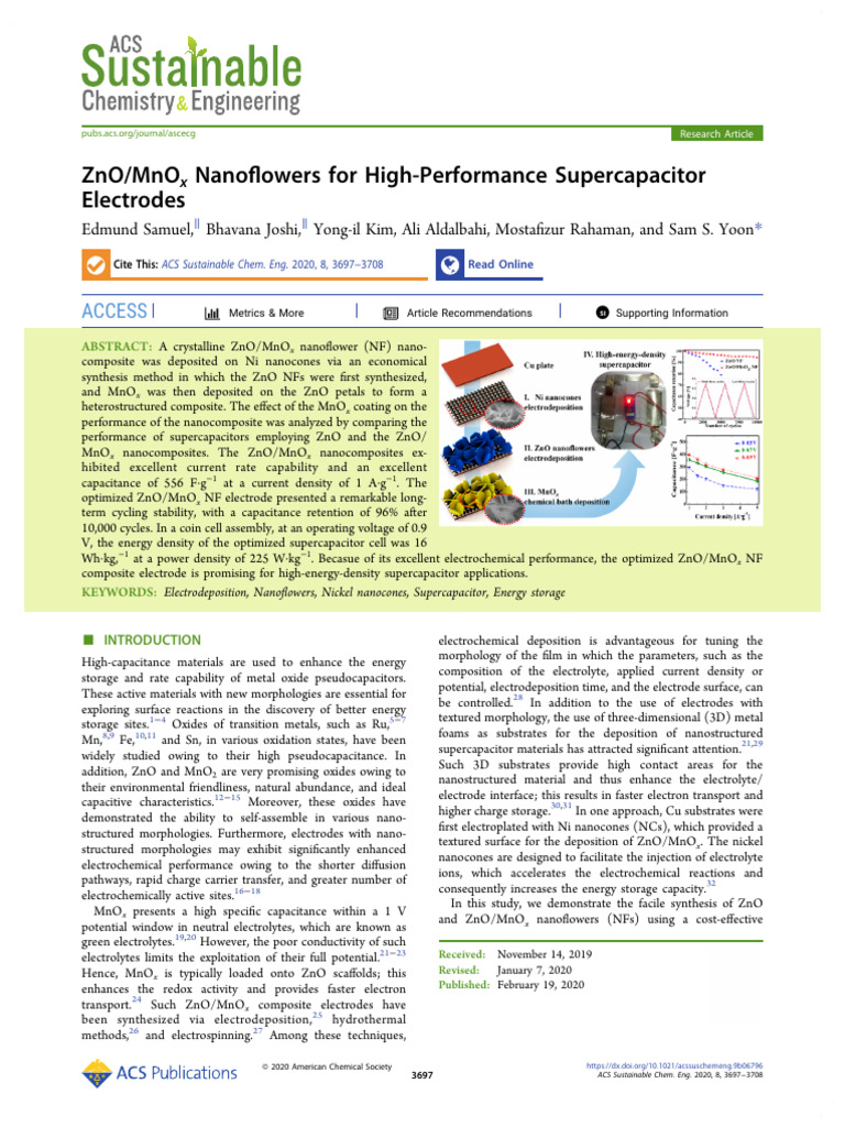 Samuel Et Al 2020 Zno Mnox Nanoflowers For High Performance Supercapacitor Electrodes | PDF ...