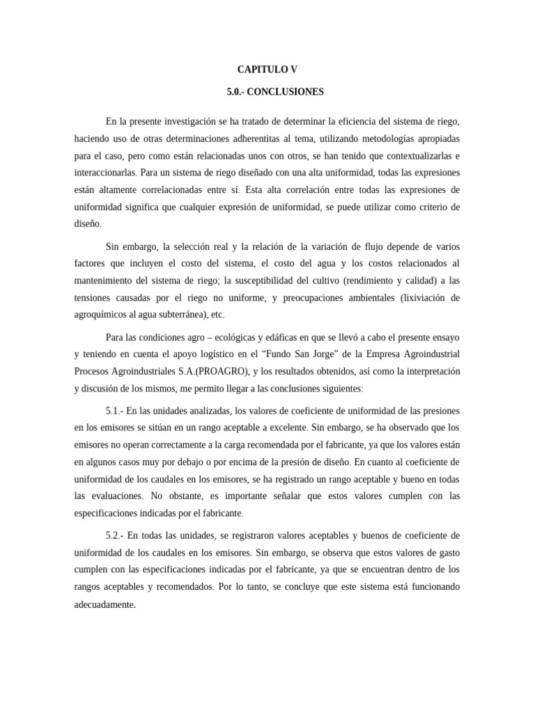 Capitulo V - Conclusiones | PDF | Riego | Agua