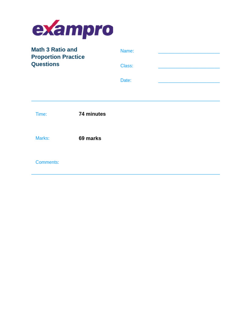 Math 3 Ratio and Proportion Practice Questions | PDF | Pressure | Ratio