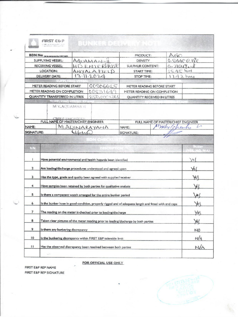 Bunkering Receipt | PDF