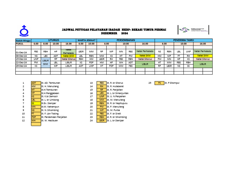 Roster Jadwal Tugas Parhalado Desember 2024 | PDF