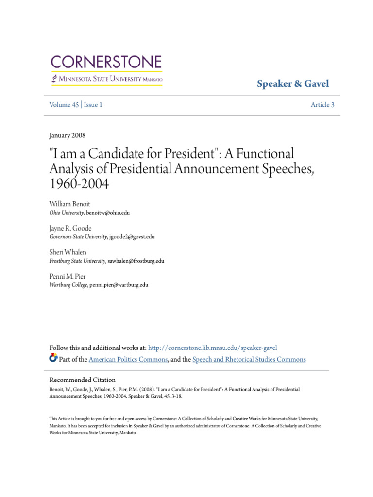 I Am A Candidate For President - A Functional Analysis of Presid | PDF ...