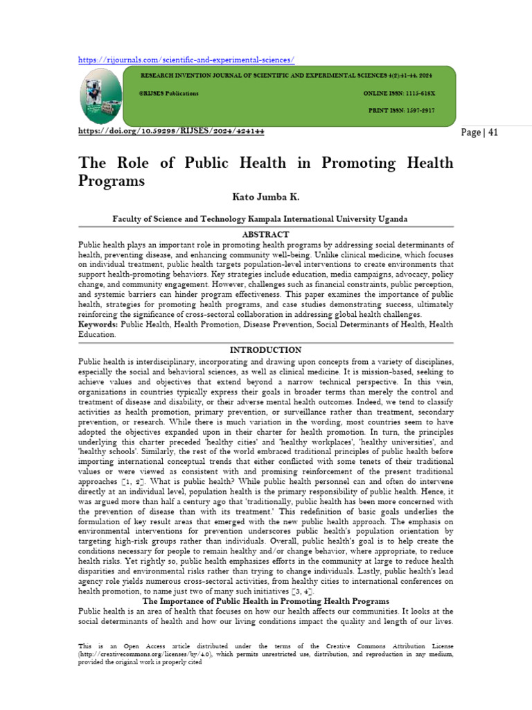 The Role of Public Health in Promoting Health Programs (WWW - Kiu.ac ...
