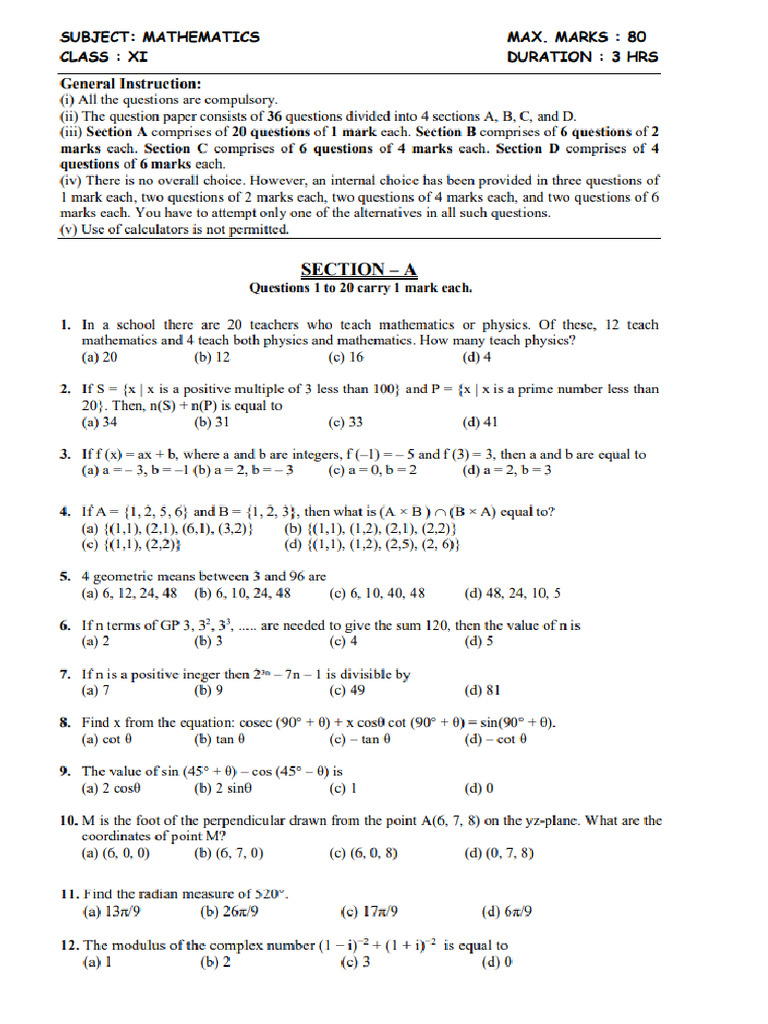 Xi Session End Sample Paper1 | PDF