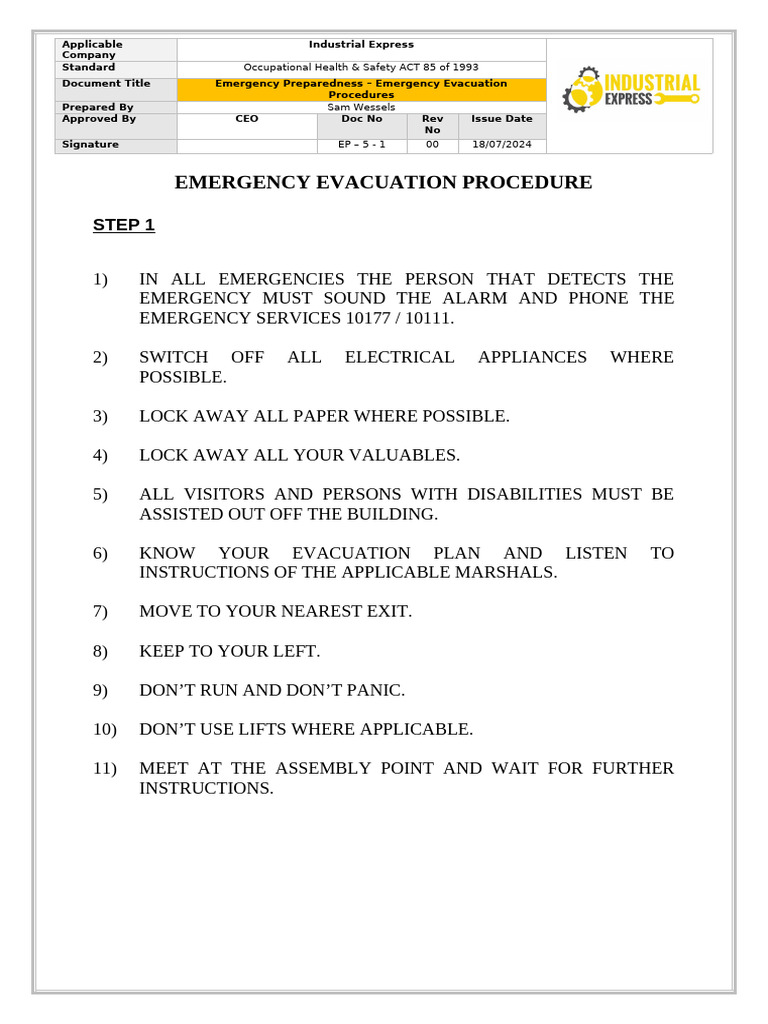 Emergency Evacuation Procedure | PDF | Emergency Evacuation | Emergency