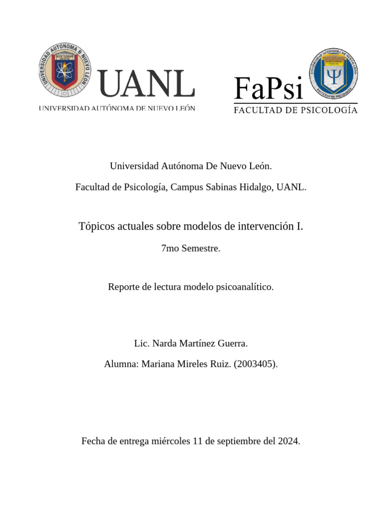 Reporte de Lectura Psicoanalisis. | PDF | Psicoanálisis | Mente ...