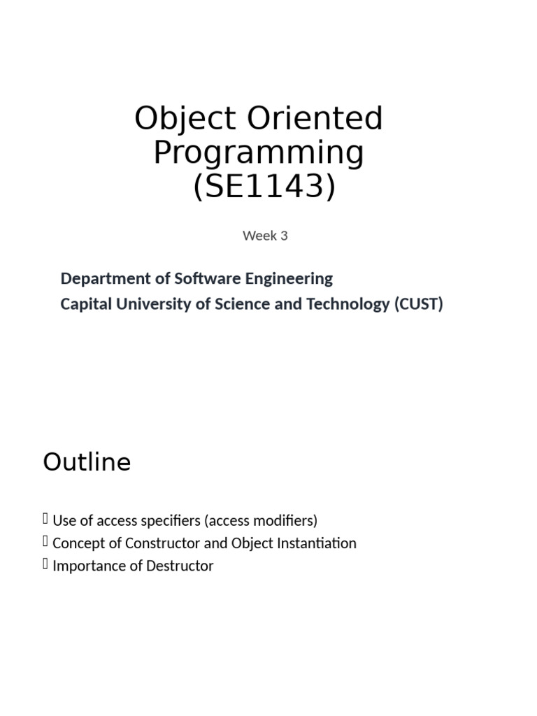 Lecture 3-Week3 - Access Specifier, Constructor, Destructor | PDF | Constructor (Object Oriented ...
