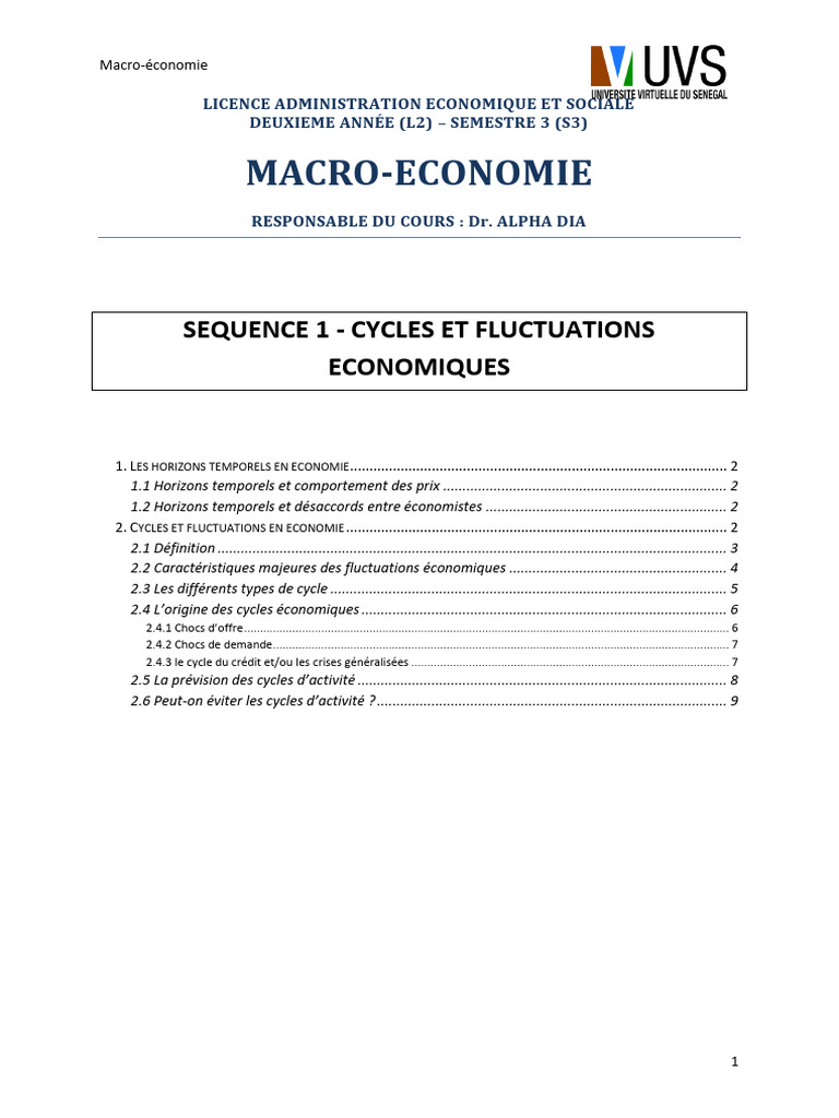 Cycles et fluctuations économiques | PDF | Offre et demande | Cycle ...