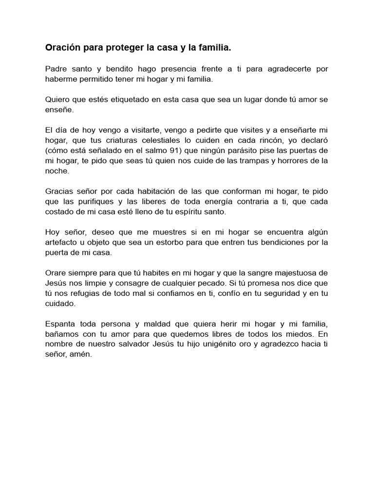 Oración para Proteger La Casa y La Familia | PDF