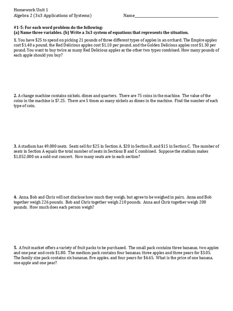 Algebra 2: 3x3 Systems Homework | PDF