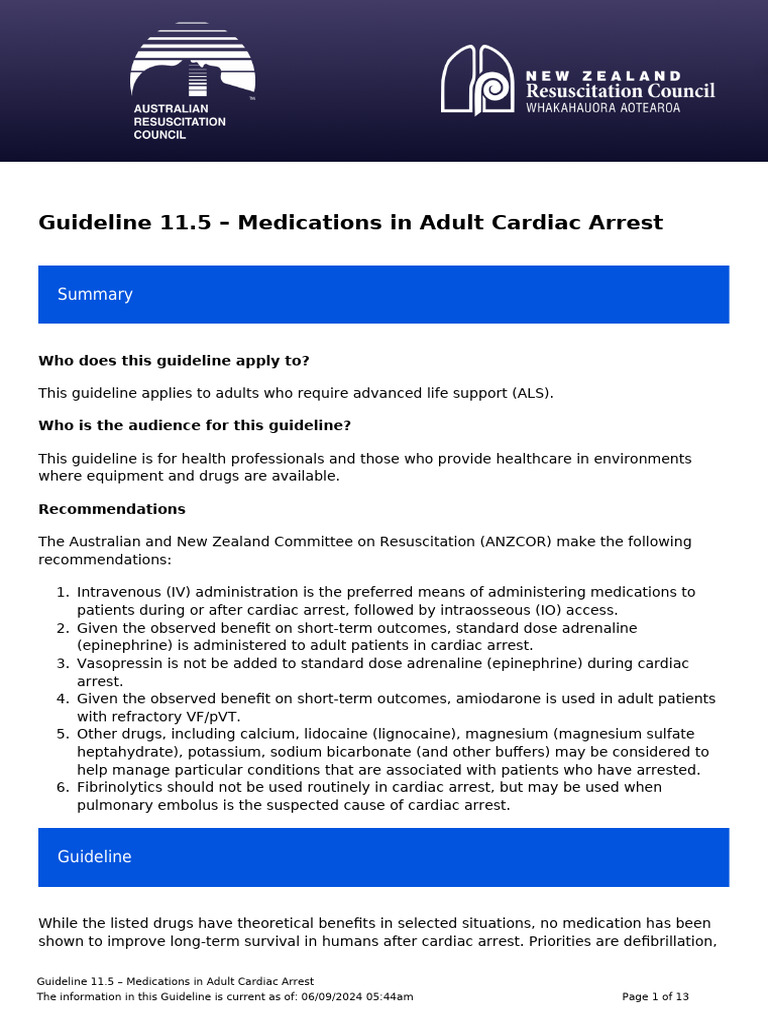 Guideline 11 5 Medications in Adult Cardiac Arrest 246 | PDF | Cardiac ...
